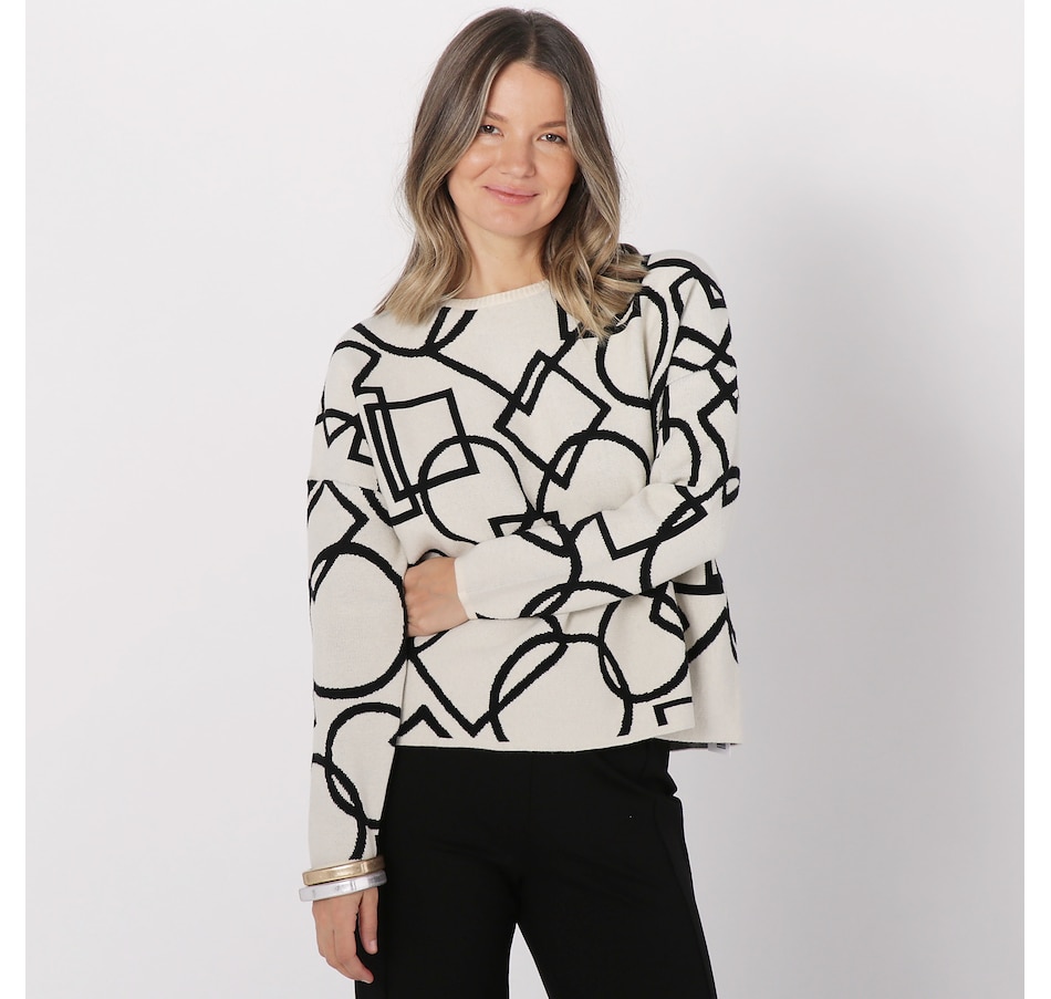 Wynne Layers Geo Pattern Jacquard Unstructured Cropped Sweater - TSC.ca