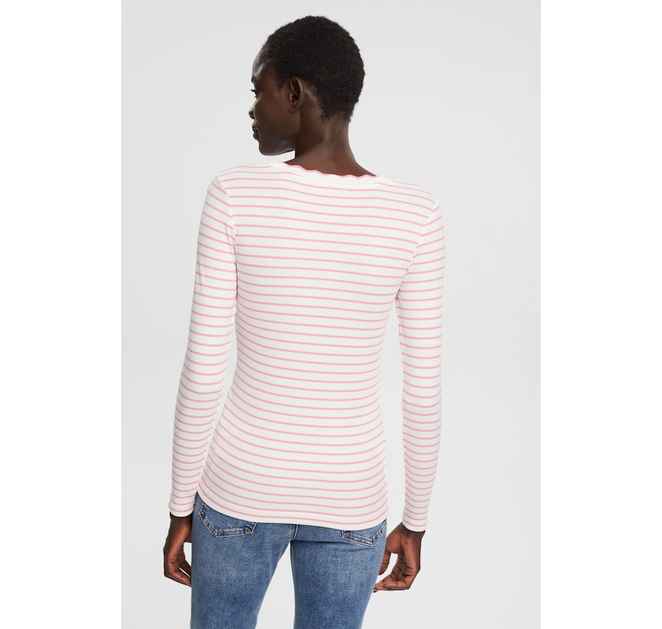 Esprit Rib Striped Frill Neck Top - TSC.ca