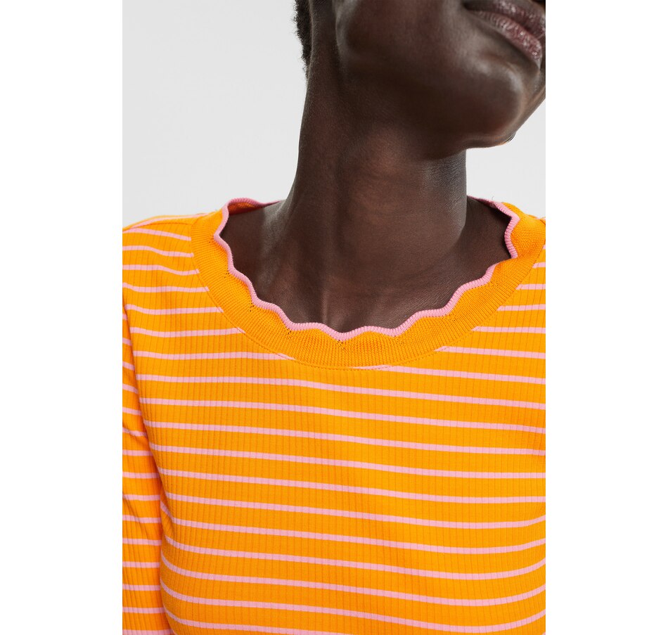 Esprit Rib Striped Frill Neck Top - TSC.ca