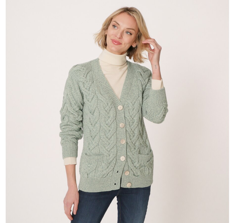 Aran Woollen Mills Supersoft Merino V Neck Cardigan Sweater Tscca