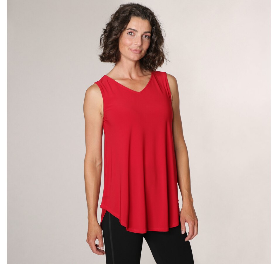 Red Coral V-Neck Tank with Curved Hem - TSC.ca