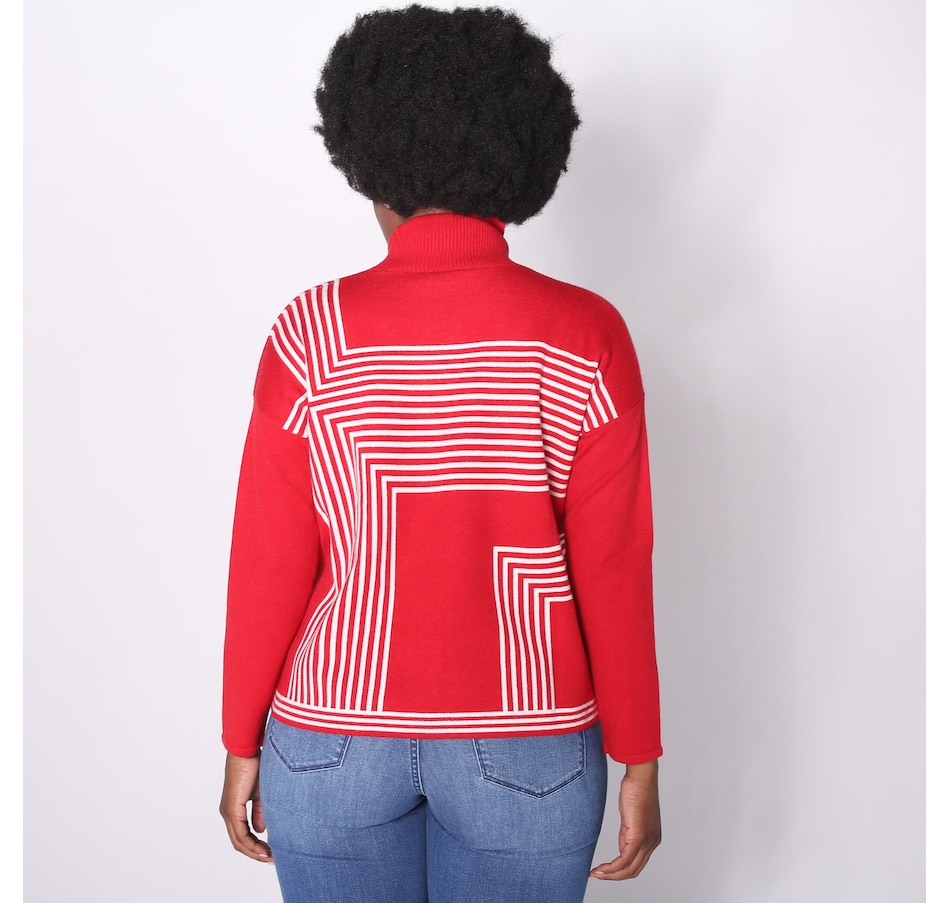 Wynne Style Soft Knit Jacquard Geo Pattern Mock Neck Top - TSC.ca