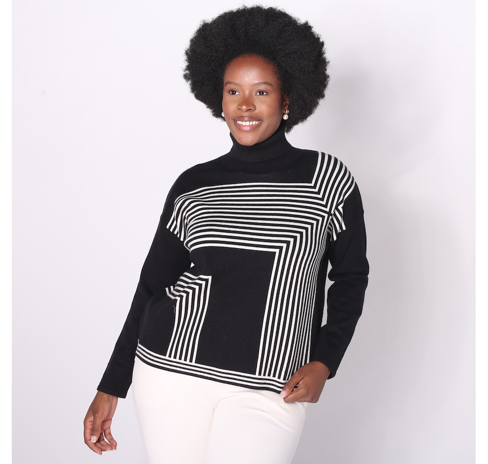 Wynne Style Soft Knit Jacquard Geo Pattern Mock Neck Top - TSC.ca