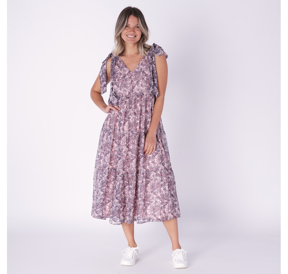 Crystal Kobe Metallic Clip Dot Tie Shoulder Dress - TSC.ca