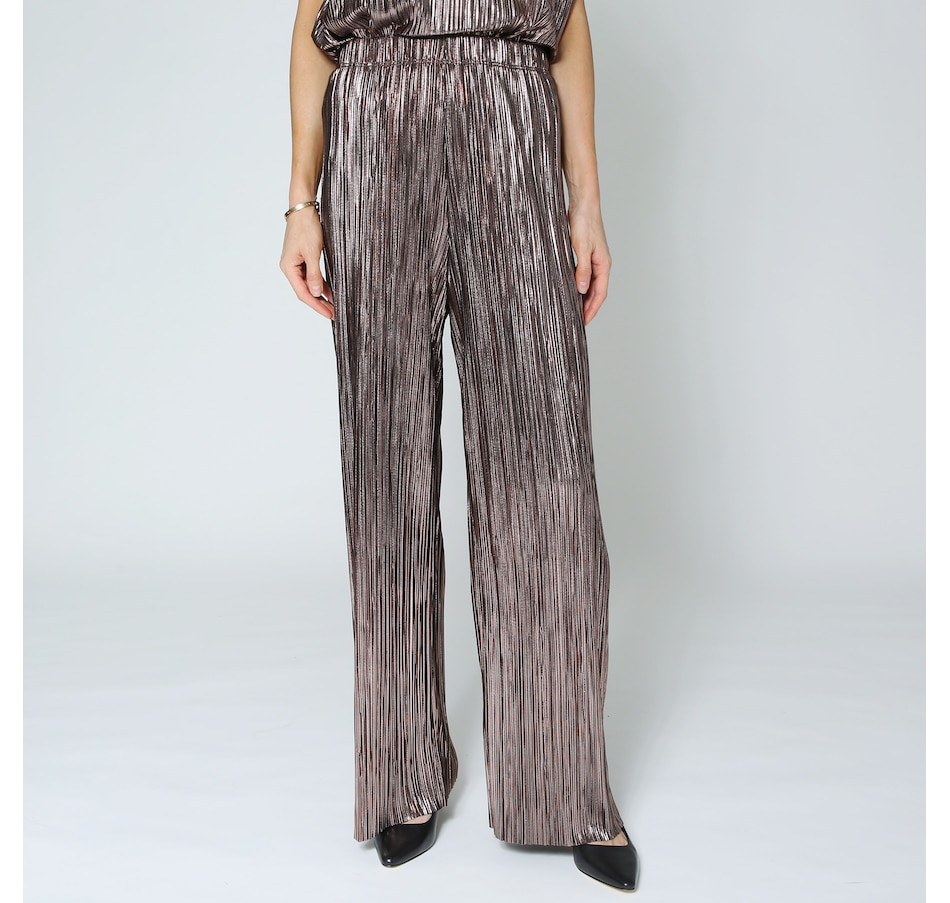 Kim & Co. Foil Plisse Elastic Waist Palazzo Pant - TSC.ca