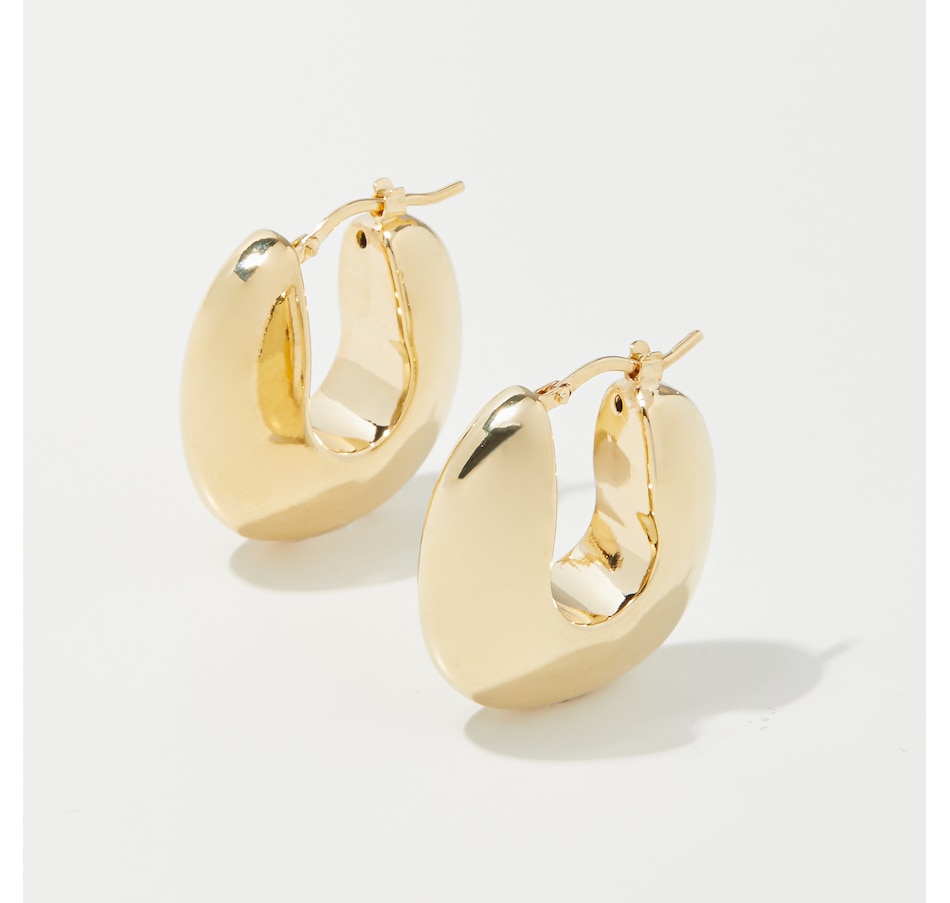 Bronzoro 18K Yellow Gold Plate Electroform High Polished Puffed Hoop Earrings - TSC.ca