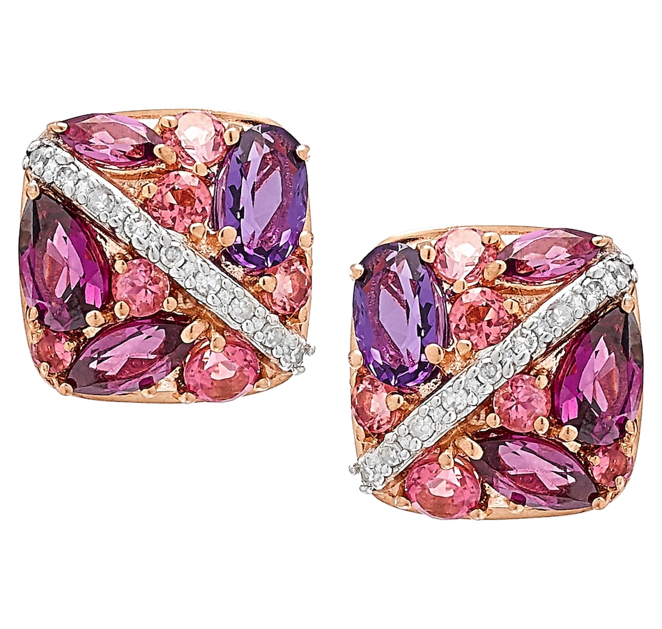 Gem Creations 10K Rose Gold Multi Gemstone and Diamond Earrings - TSC.ca