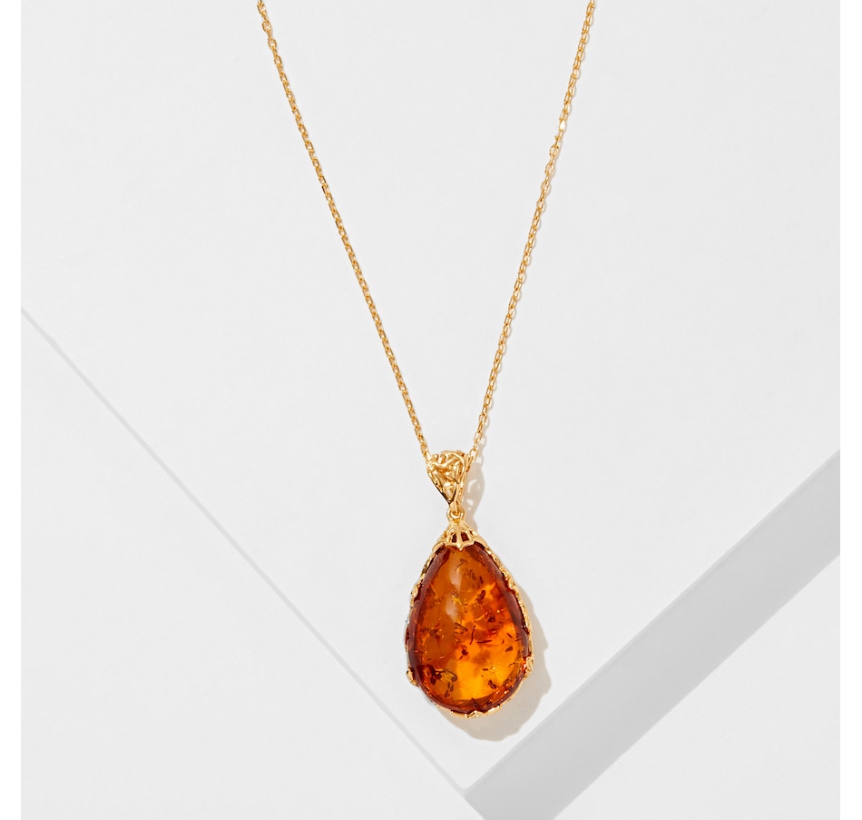 Amber Extraordinaire Sterling Silver Baltic Amber Drop Pendant with ...