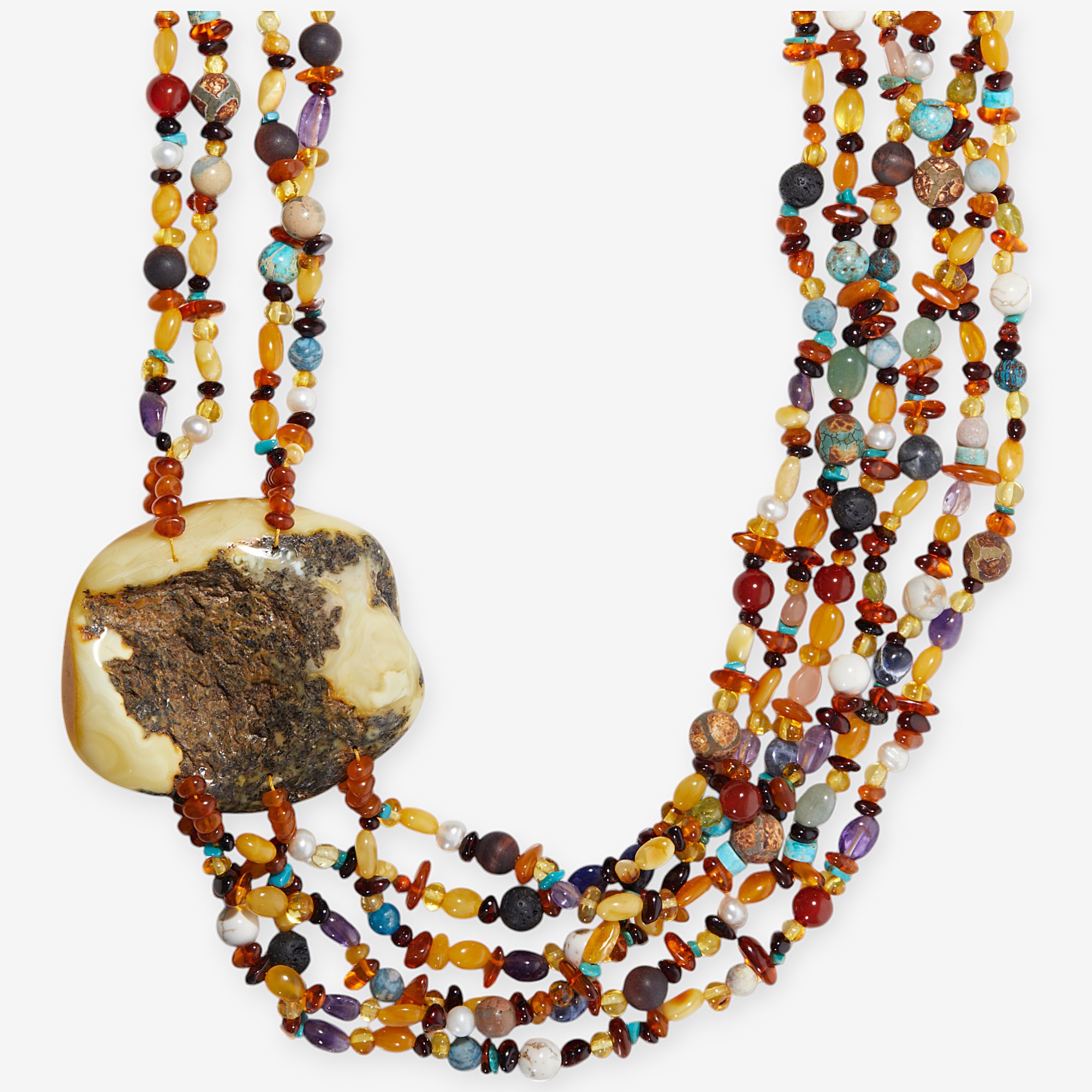Amber Extraordinaire Artisan Collection Multi-Gemstone Amber Necklace ...