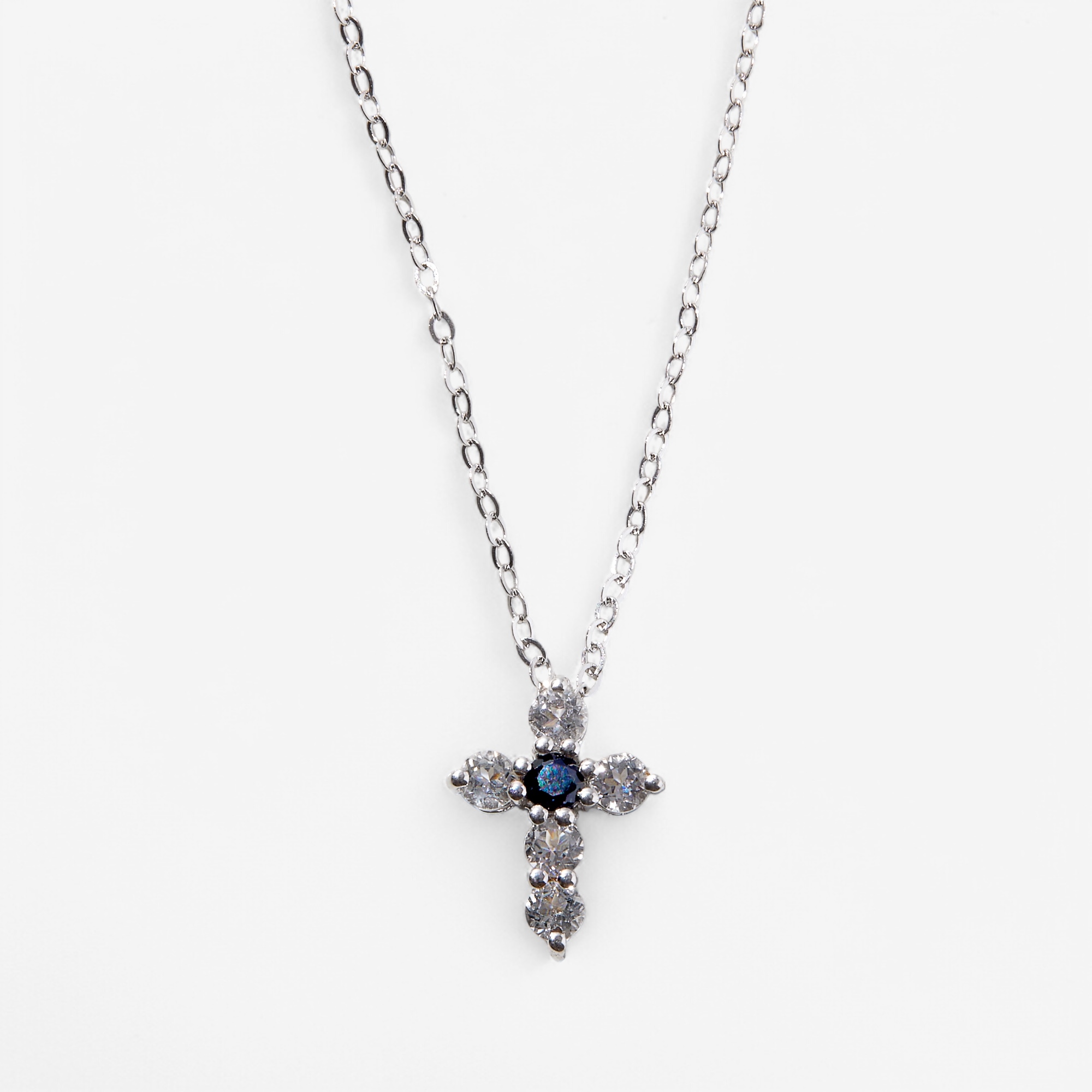 Gem Reflections Sterling Silver Blue Sapphire and White Topaz Cross ...