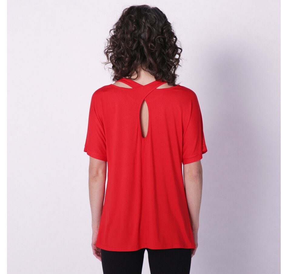 Clothing & Shoes - Tops - Shirts & Blouses - Red Coral Cut-Out Back ...