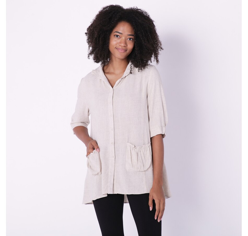 Red Coral Linen Cotton Blend Blouse - TSC.ca