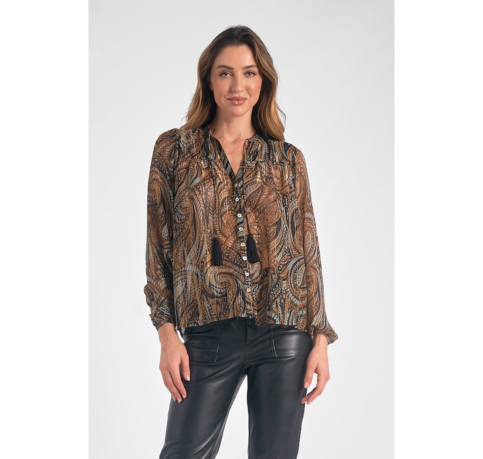 Elan Printed Blouse With Tassel Detail - TSC.ca