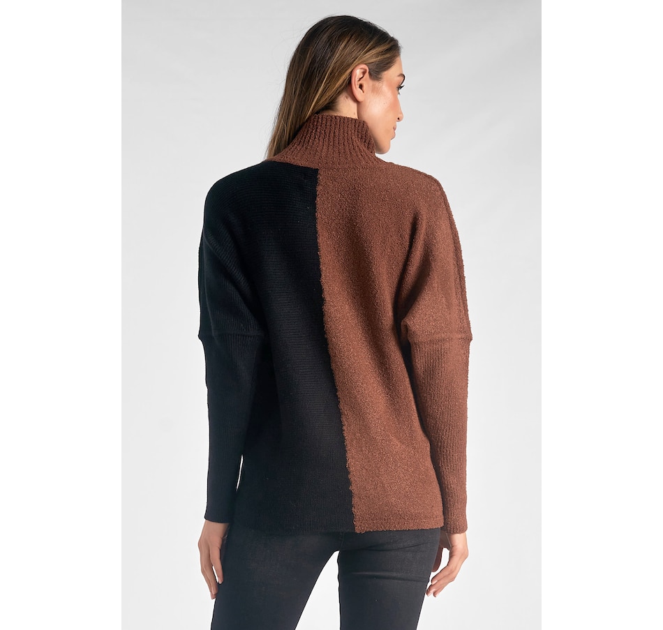 Elan Colour Block Crossover Mock Neck Sweater - TSC.ca