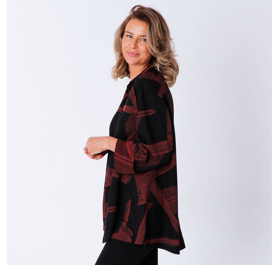 Red Coral Graphic Button Detail Blouse - TSC.ca