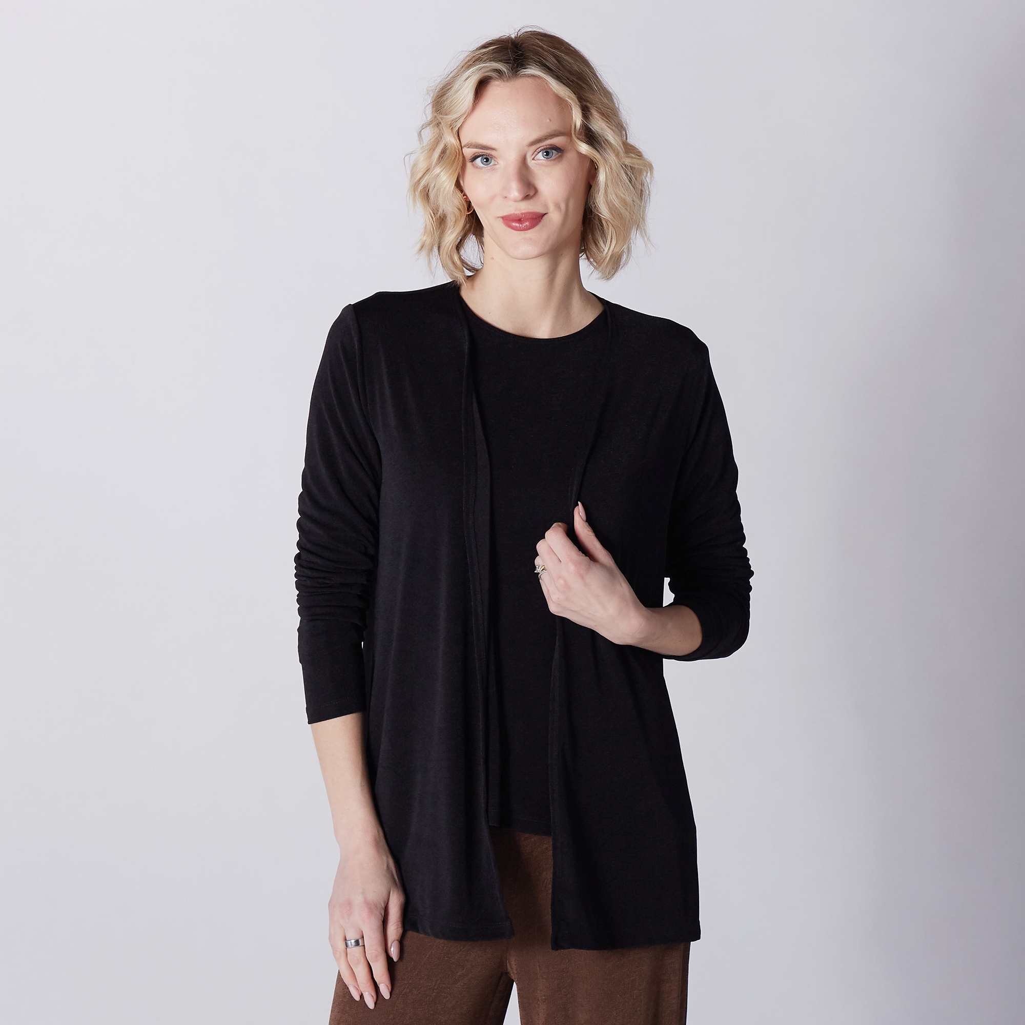 Kim & Co. Poly Slinky Long Sleeve Cardigan - TSC.ca