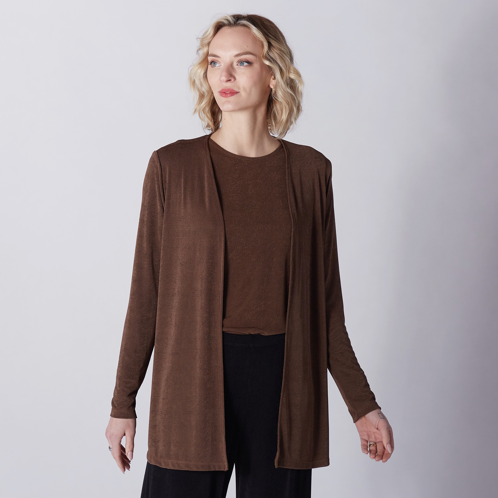 Kim & Co. Poly Slinky Long Sleeve Cardigan - TSC.ca