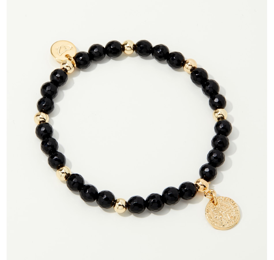 B YG BEADED STR BRACE W/ONYX BEADS & COIN CHRM - TSC.ca