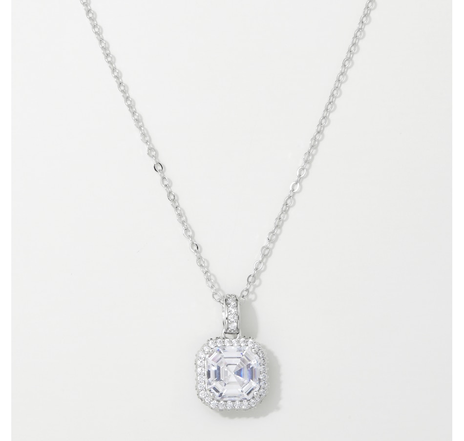 Diamonelle Sterling Silver Square Halo Asscher-Cut Pendant with Chain ...