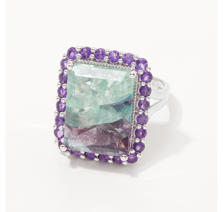 Gem Reflections Sterling Silver Octagon Bi-Colour Fluorite Amethyst ...