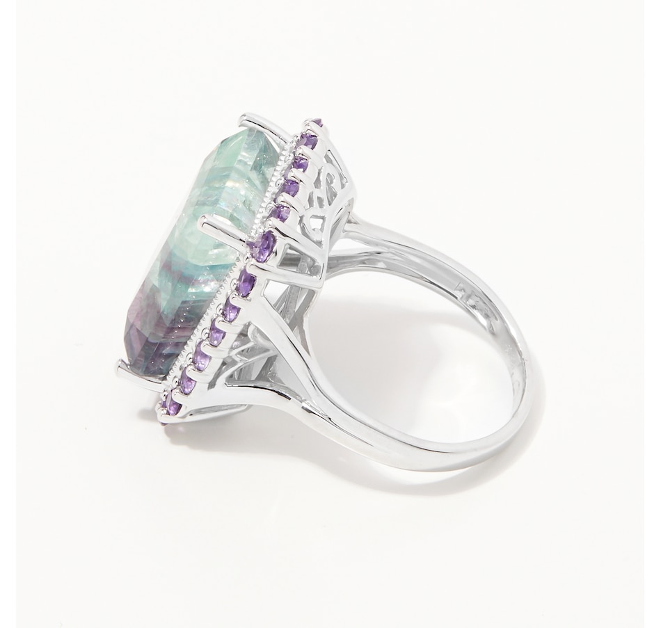 Gem Reflections Sterling Silver Octagon Bi-Colour Fluorite Amethyst ...