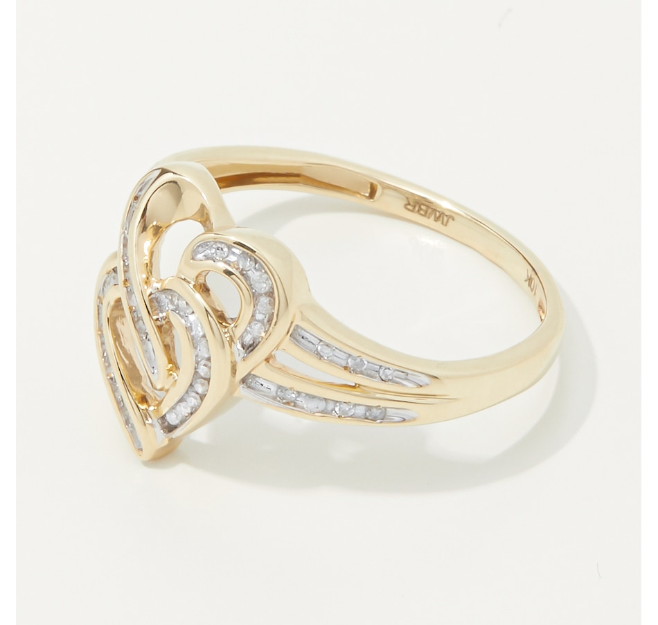 10K Yellow Gold 0.14 av. ctw Double Heart Diamond Ring - TSC.ca