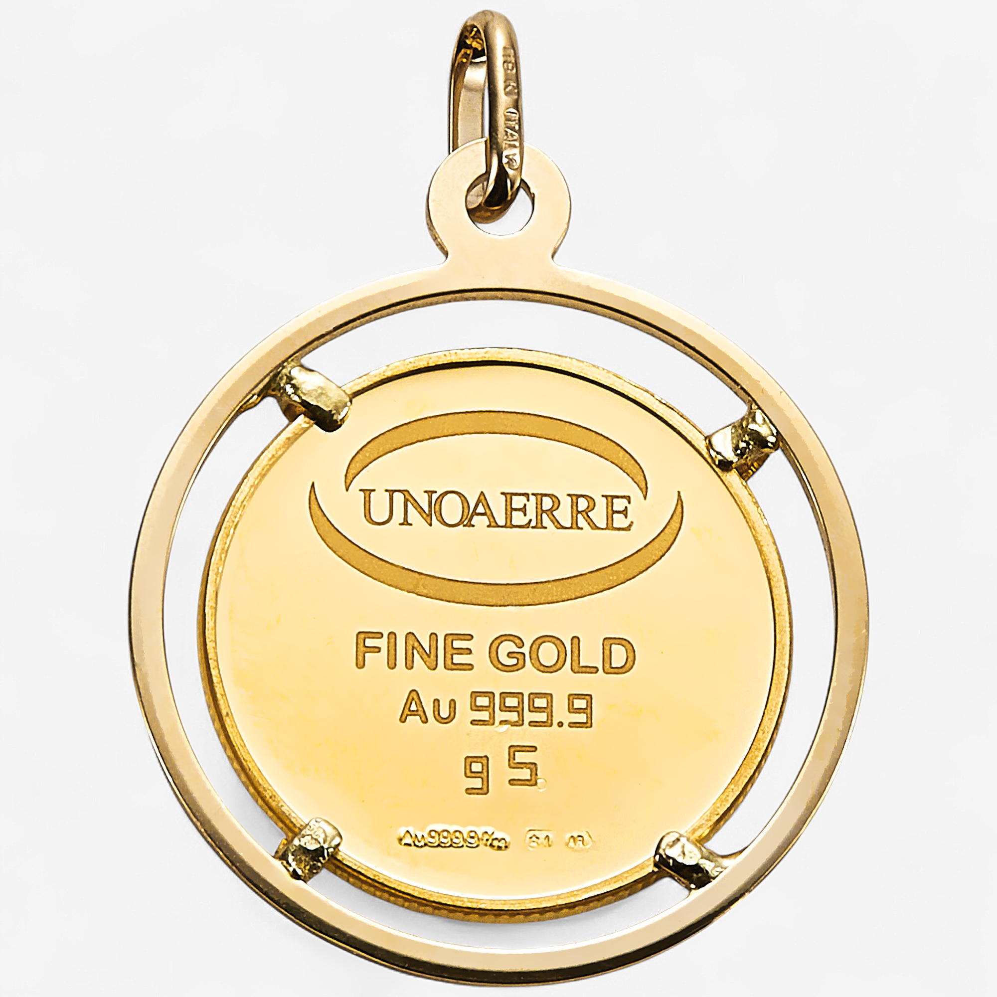 UNOAERRE 24K Yellow Gold Round Ingot Coin With 18K Yellow Gold Frame ...