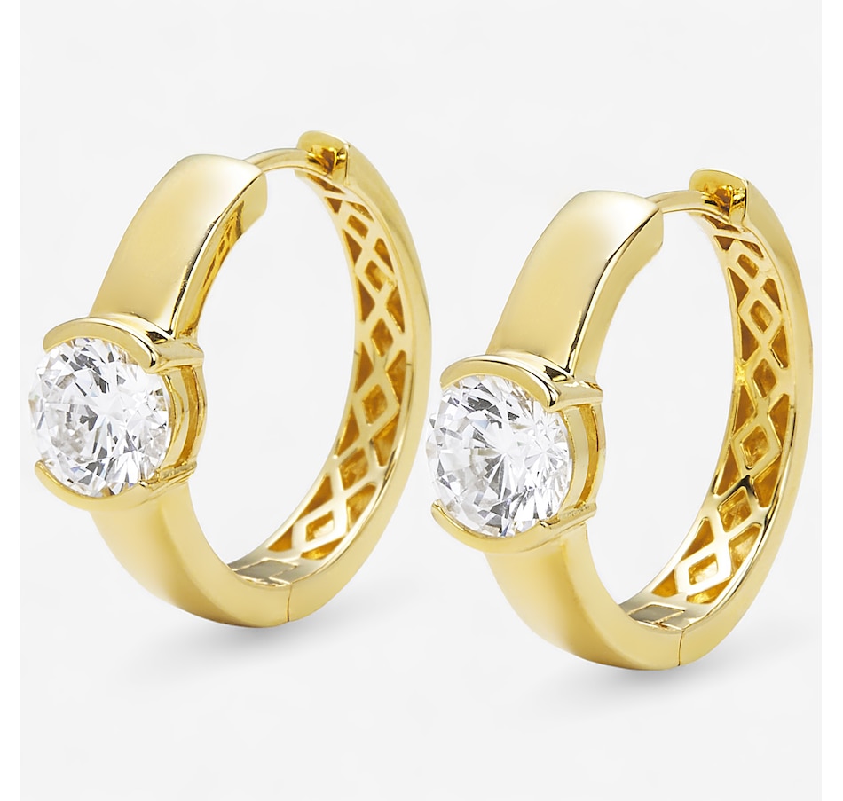 Diamonelle Sterling Silver Shaped Diamonelle Semi Bezel Hoop Earrings ...