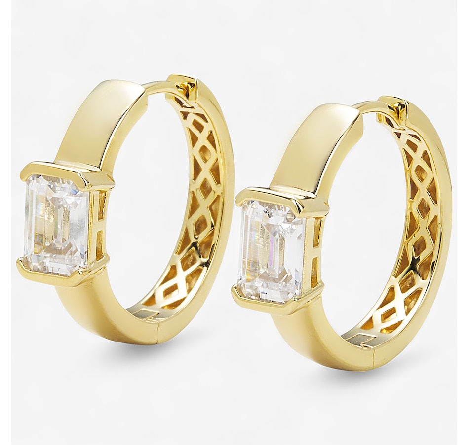 Diamonelle Sterling Silver Shaped Diamonelle Semi Bezel Hoop Earrings ...