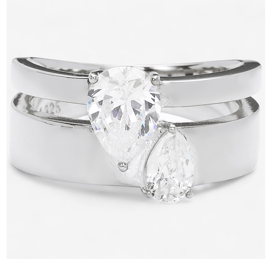 Diamonelle Sterling Silver Pear Shape Diamonelle Wide Band - TSC.ca