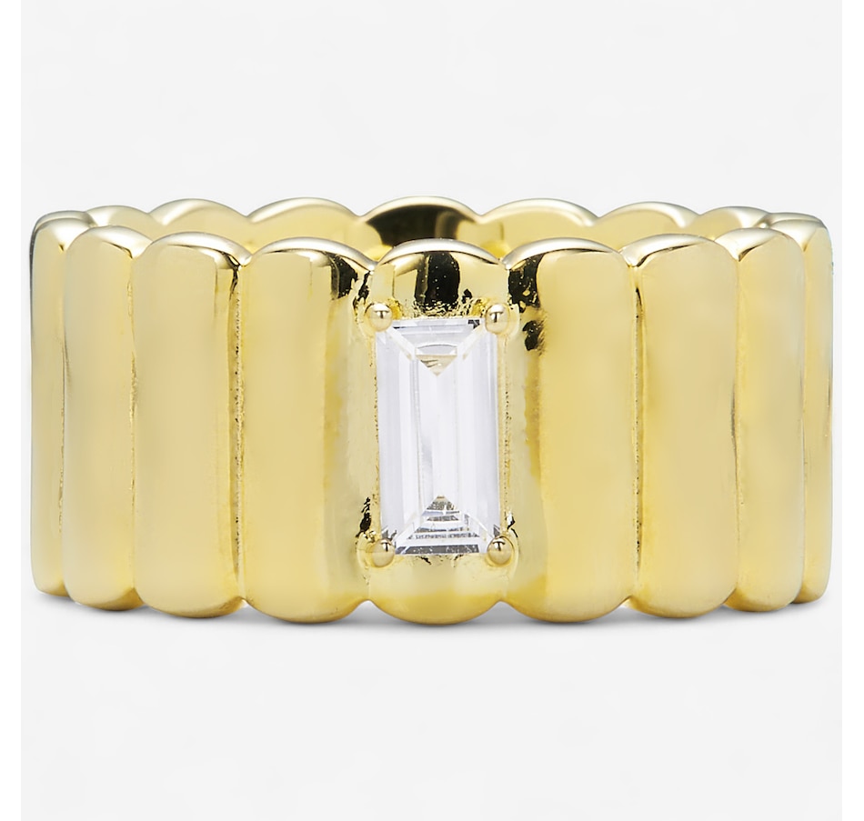 Diamonelle Sterling Silver Emerald Cut Diamonelle Textured Wide Band ...