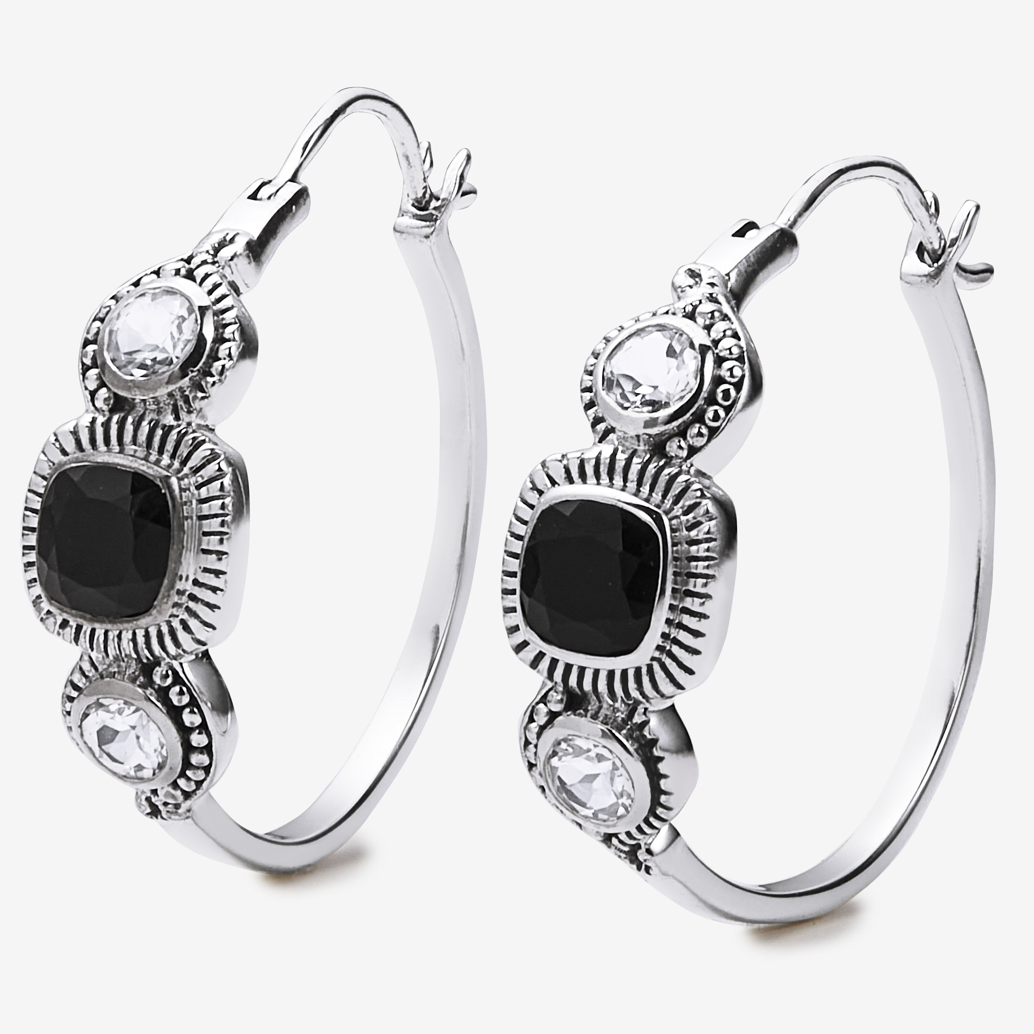 Samuel B. Collection Sterling Silver Gemstone Hoop Earrings - TSC.ca