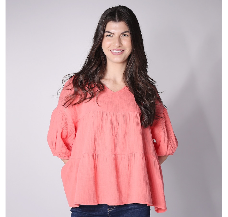 Red Coral Ruffle Front Top - TSC.ca