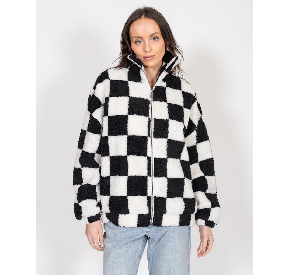 Brunette The Label Checkerboard Sherpa Full Size Zip Jacket - TSC.ca
