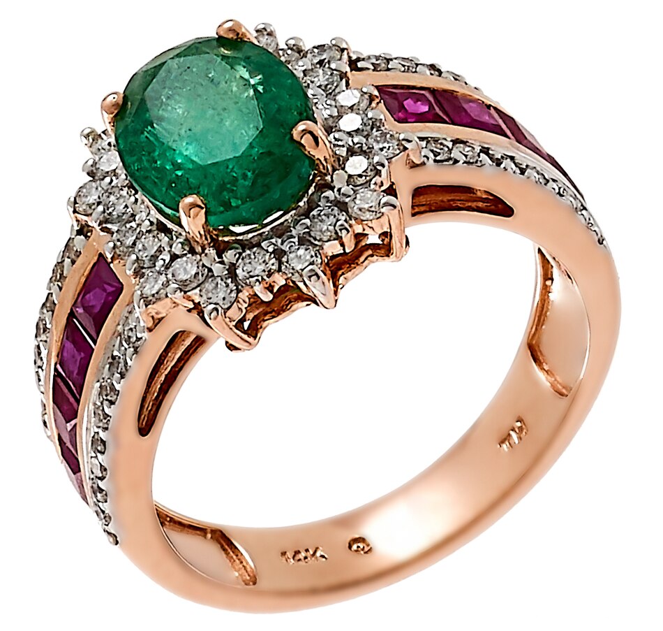 14K Rose Gold Emerald, Ruby & Diamond Ring - TSC.ca