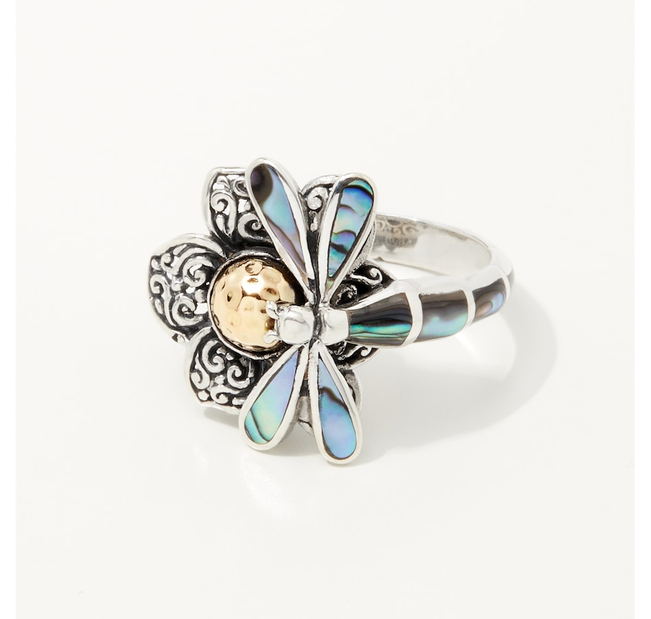 Samuel B Collection Sterling Silver 18K Abalone Dragonfly And Flower ...