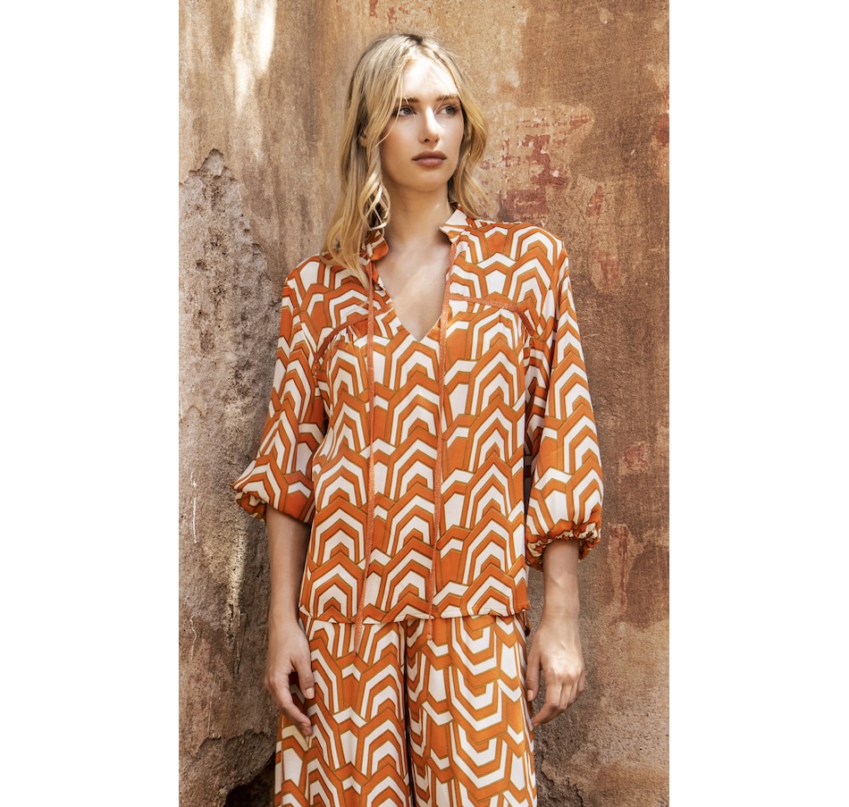 Aggel Knitwear Satin Printed Blouse With Knitted Details - TSC.ca