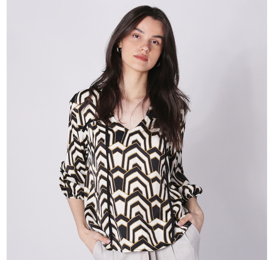 Aggel Knitwear Satin Printed Blouse With Knitted Details - TSC.ca