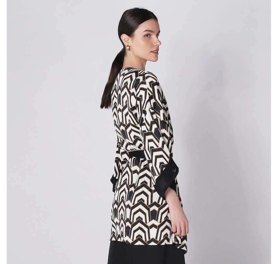 Aggel Knitwear Satin Printed Kimono With Knitted Details - TSC.ca