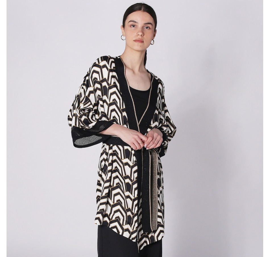 Aggel Knitwear Satin Printed Kimono With Knitted Details - TSC.ca
