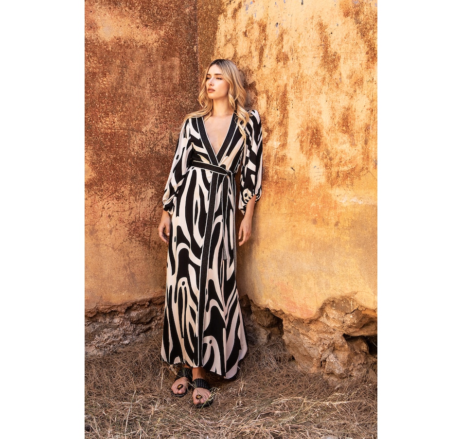 Aggel Knitwear Maxi Length Kimono With Knitted Details - TSC.ca