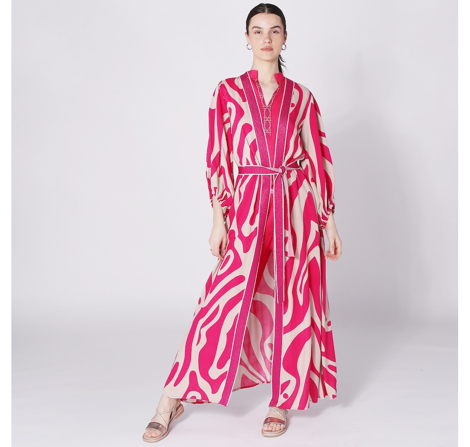 Aggel Knitwear Maxi Length Kimono With Knitted Details - TSC.ca