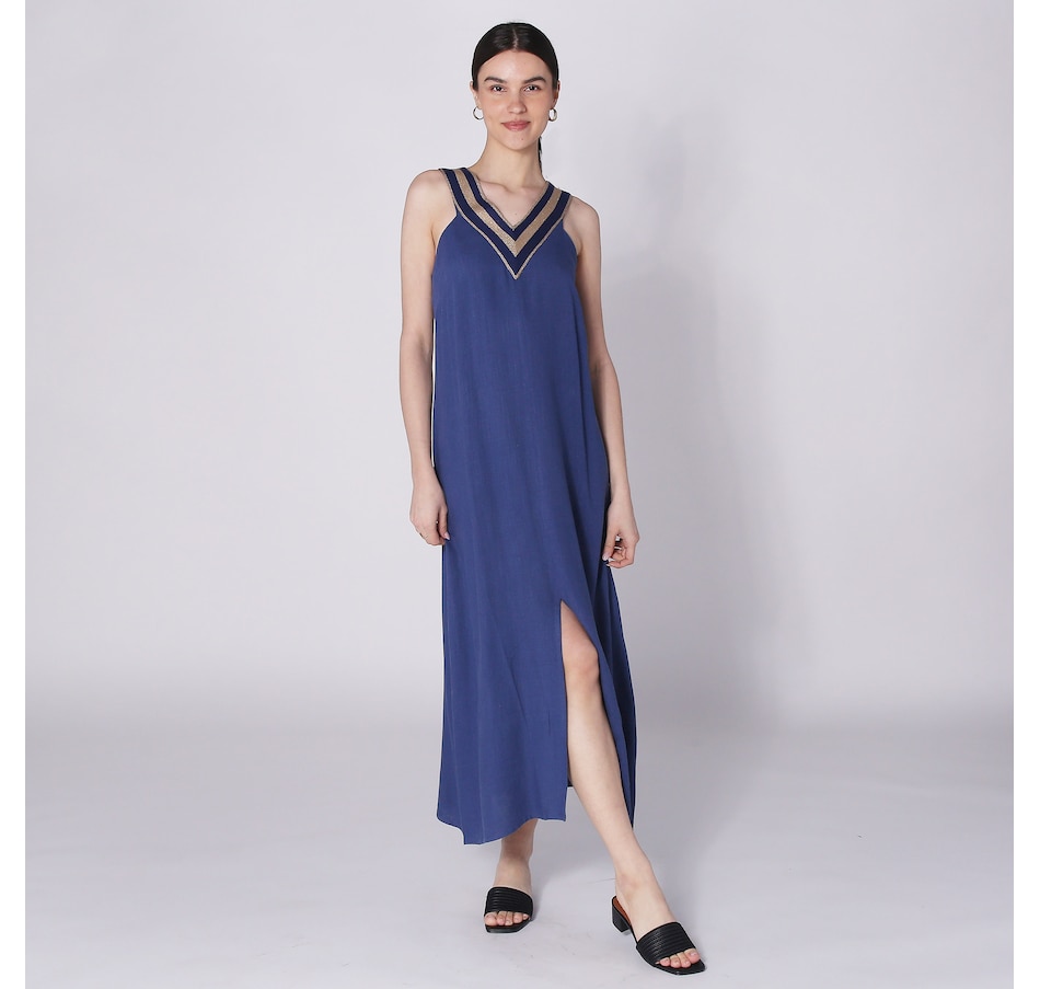 Aggel Knitwear Linen Blend Maxi With Knit Detail Neckline - TSC.ca
