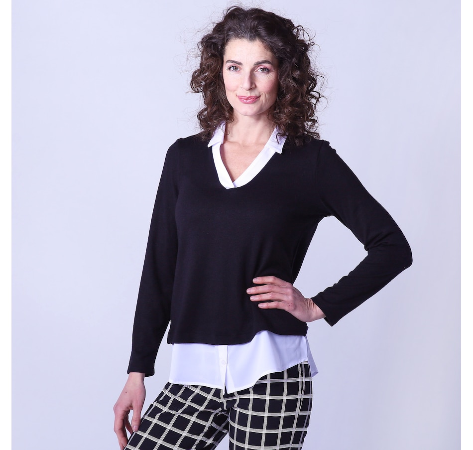 Mr. Max Cashmere Feel Sweater Knit Two In One Johnny Collar Top - TSC.ca