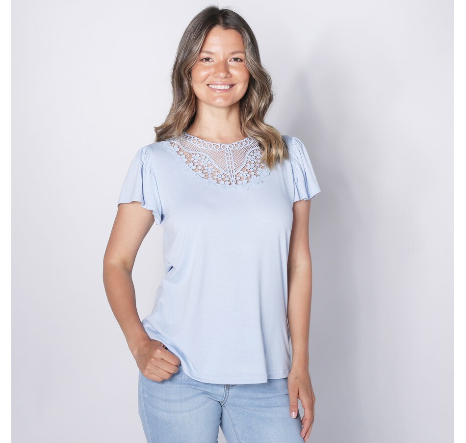 Diane Gilman Lace Yolk Flutter Sleeve Tee - TSC.ca