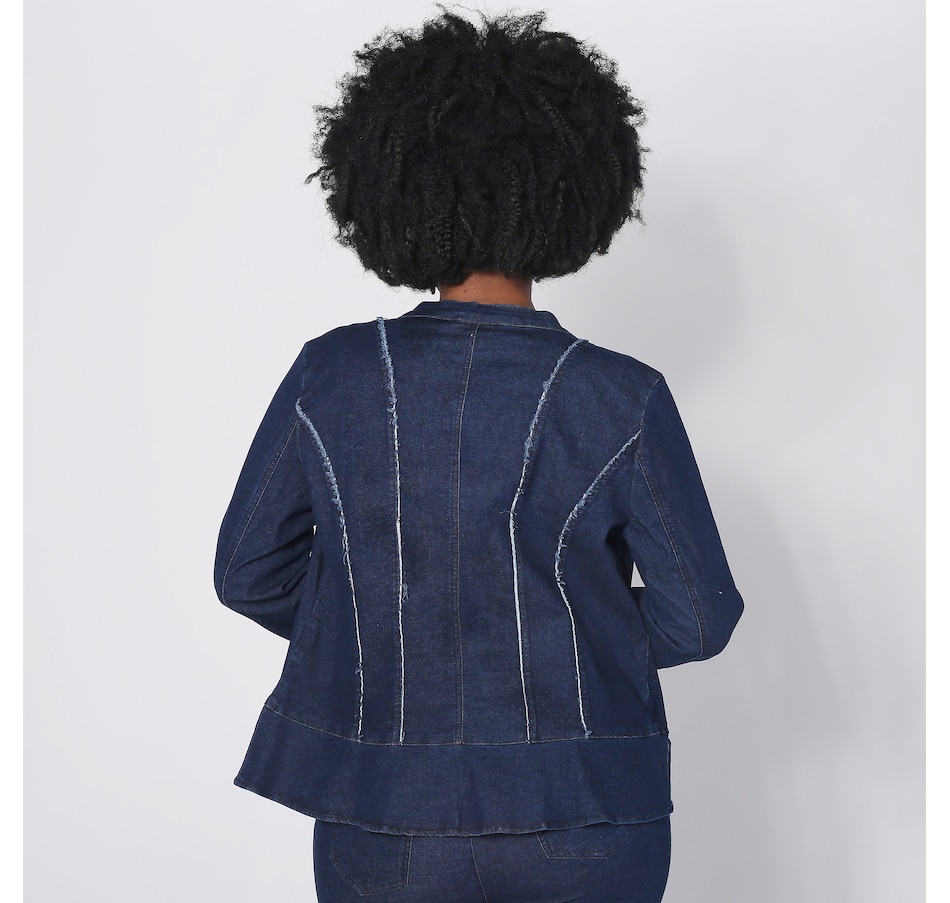 Nina Leonard Denim Flounce Hem Button Front Jacket - TSC.ca