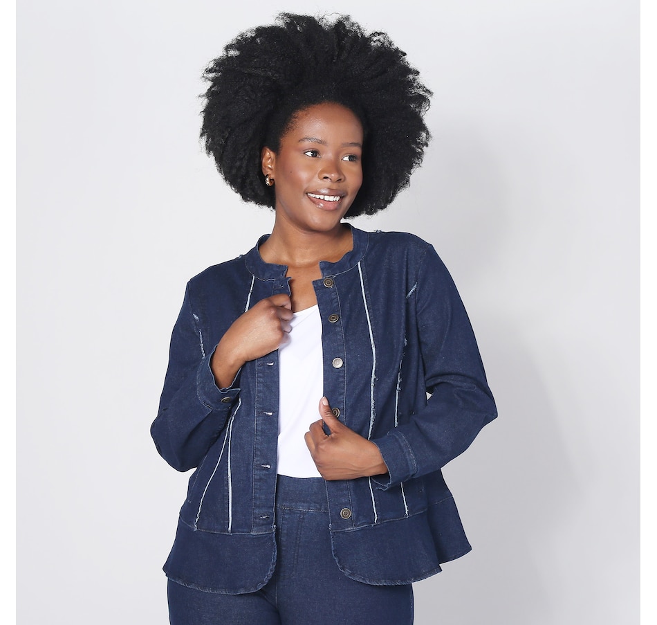 Nina Leonard Denim Flounce Hem Button Front Jacket - TSC.ca