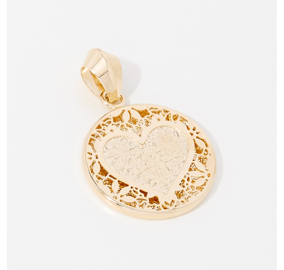 Stefano Oro 14K Yellow Gold Diamond Cut Heart Ricami Pendant - TSC.ca