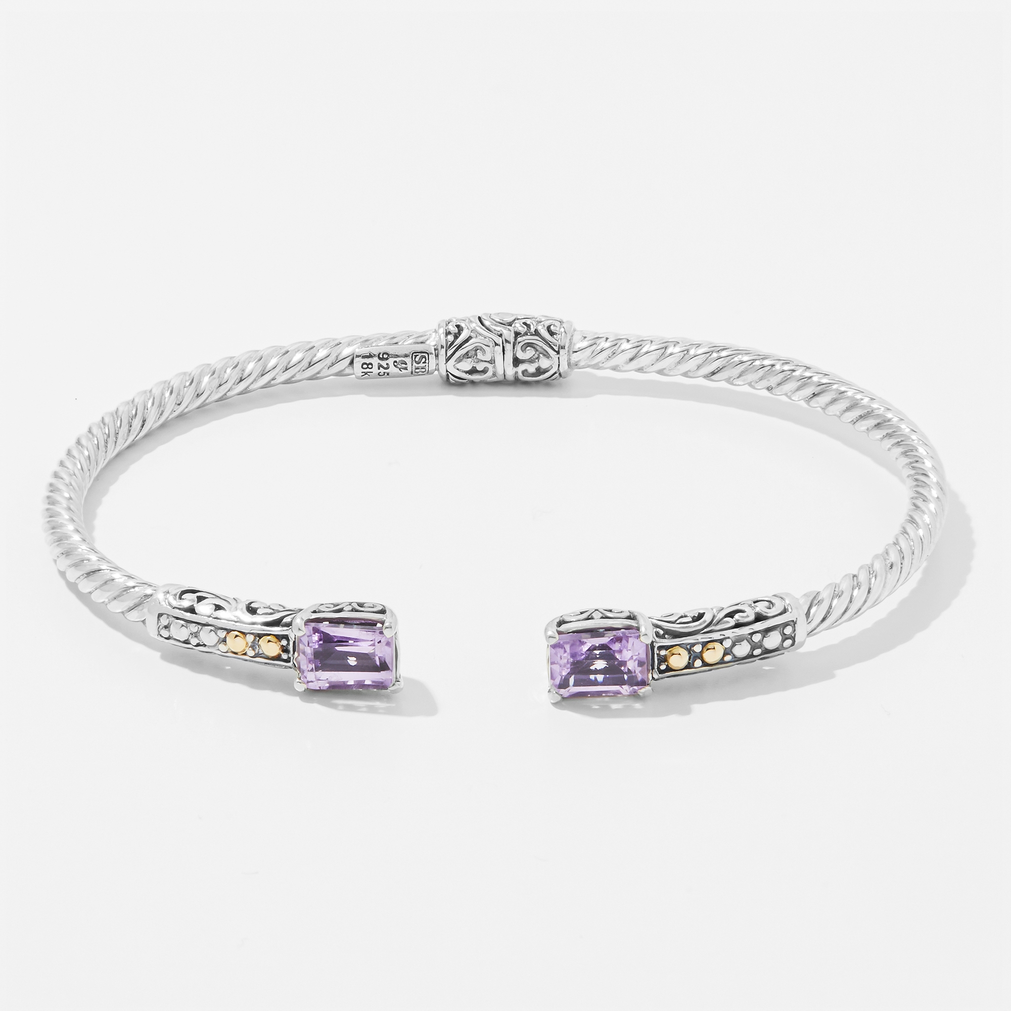 Samuel B. Collection Sterling Silver/18K Cable Gemstone Bangle - TSC.ca