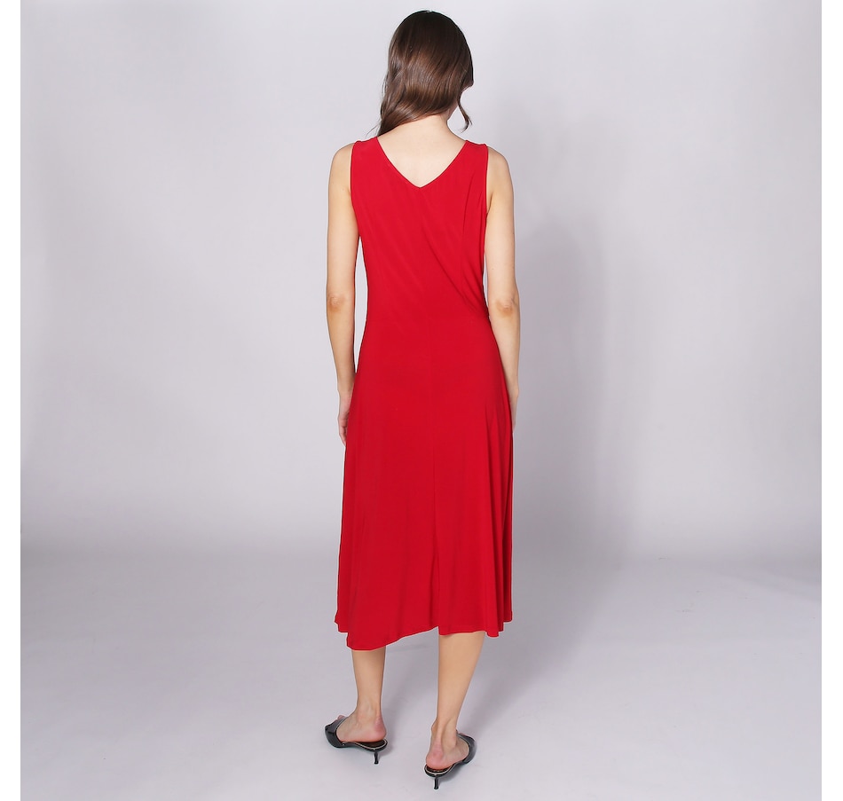 Red Coral Midi Length Faux Wrap Dress - TSC.ca